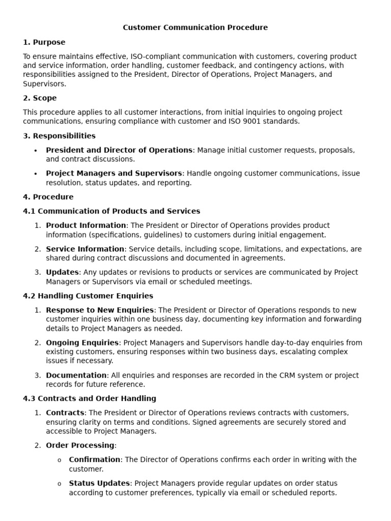 Customer Communication Procedure | PDF | Customer Relationship ...