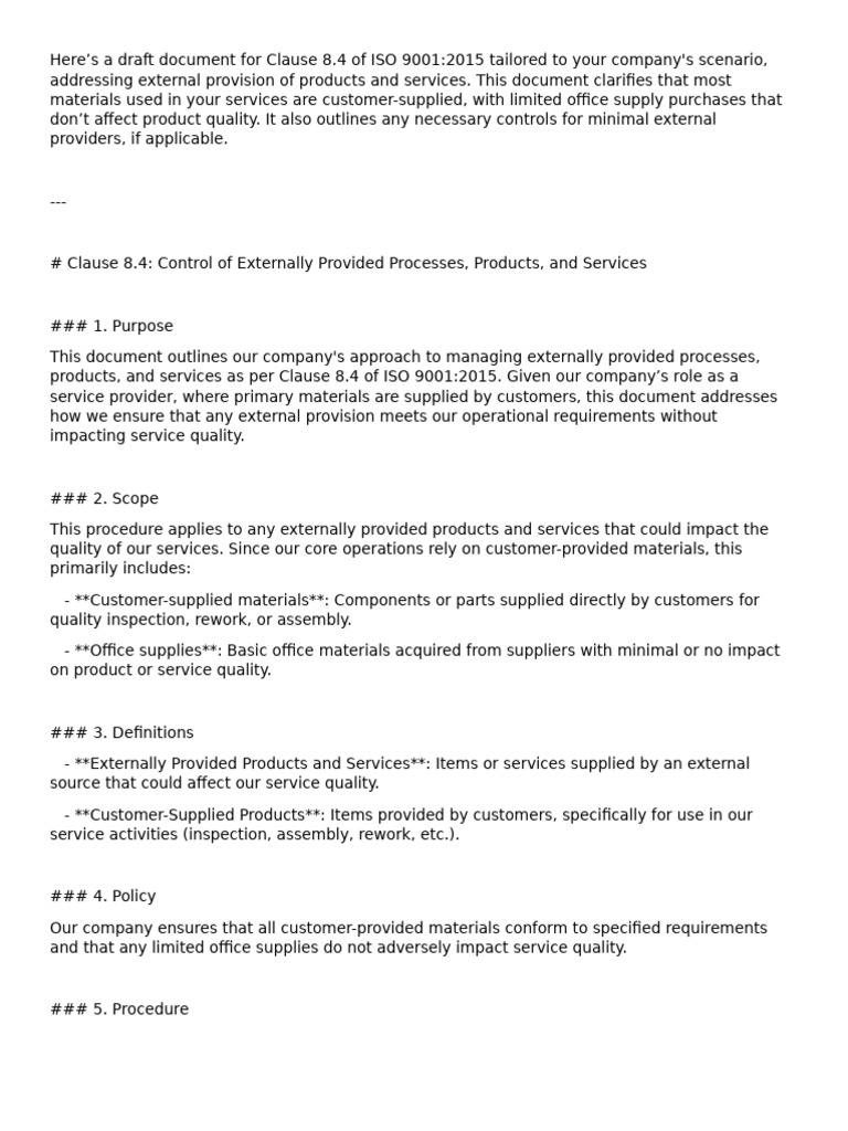 Control of Externally Provided Product or Services | PDF | Iso 9000 ...