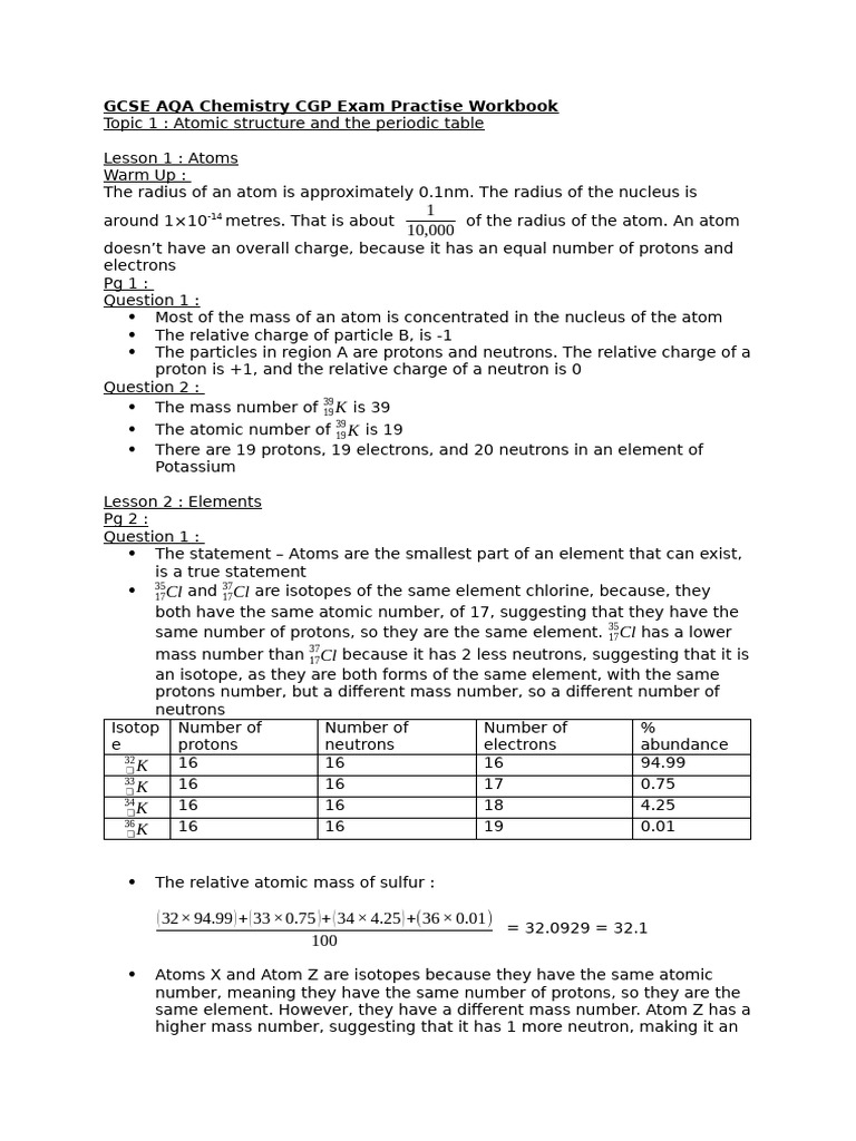 GCSE AQA Chemistry CGP Exam Practise Workbook | PDF | Atoms | Chemical ...