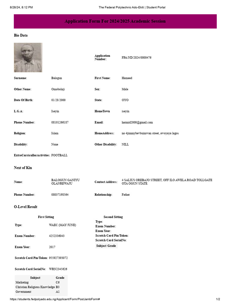 Balogun Bolaji Application Form | PDF