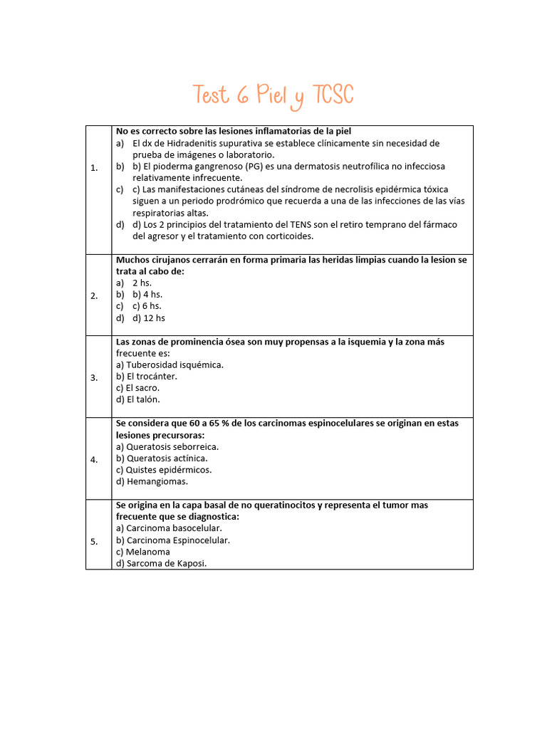 Test 6 Piel y TCSC - Tórax | PDF | Métodos y materiales de enseñanza ...