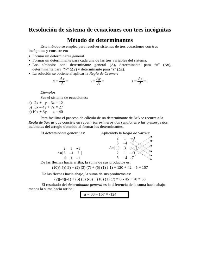 Resolución de Sistema de Ecuaciones Con Tres Incógnitas. | PDF ...