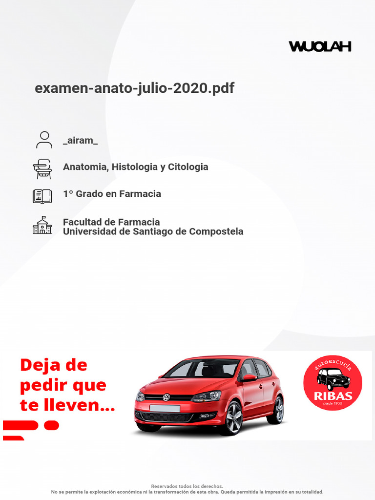 Wuolah Free Examen Anato Julio 2020 | PDF | Lisosoma | Biología Celular