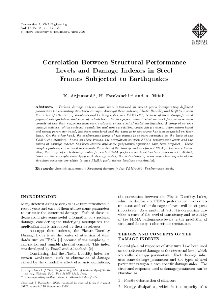 Correlating Structural Performance Levels to Damage Indexes for Steel ...