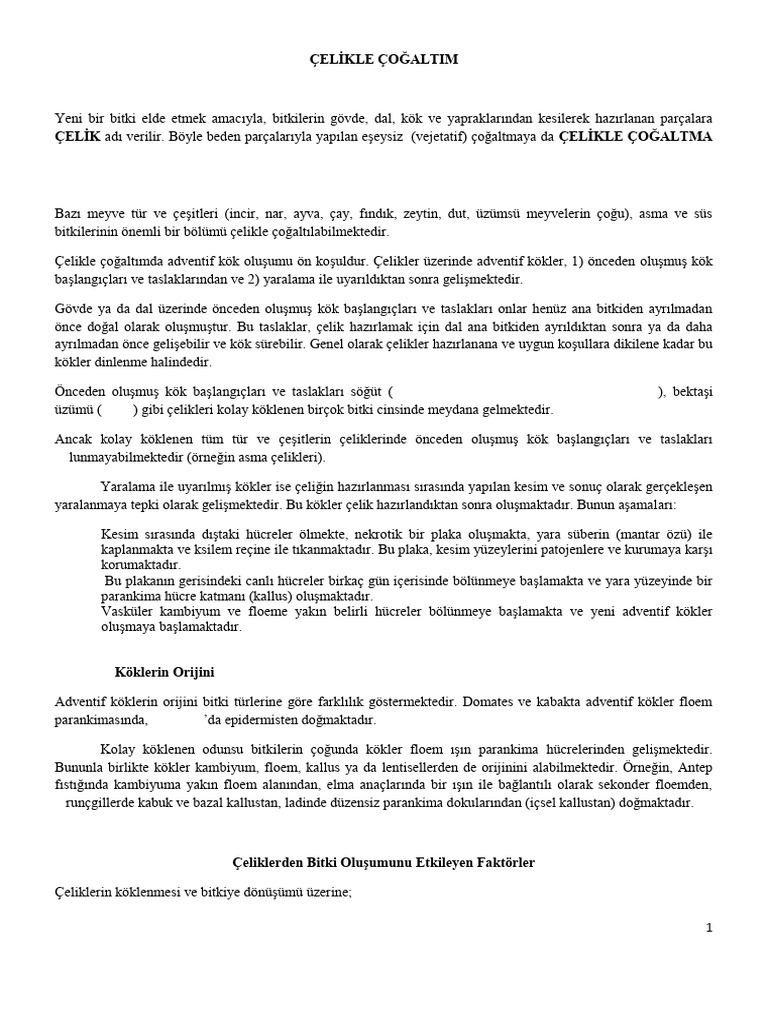 Bahçe Bi̇tki̇leri̇nde Çoğaltma Ders Notu-7 Hafta | PDF