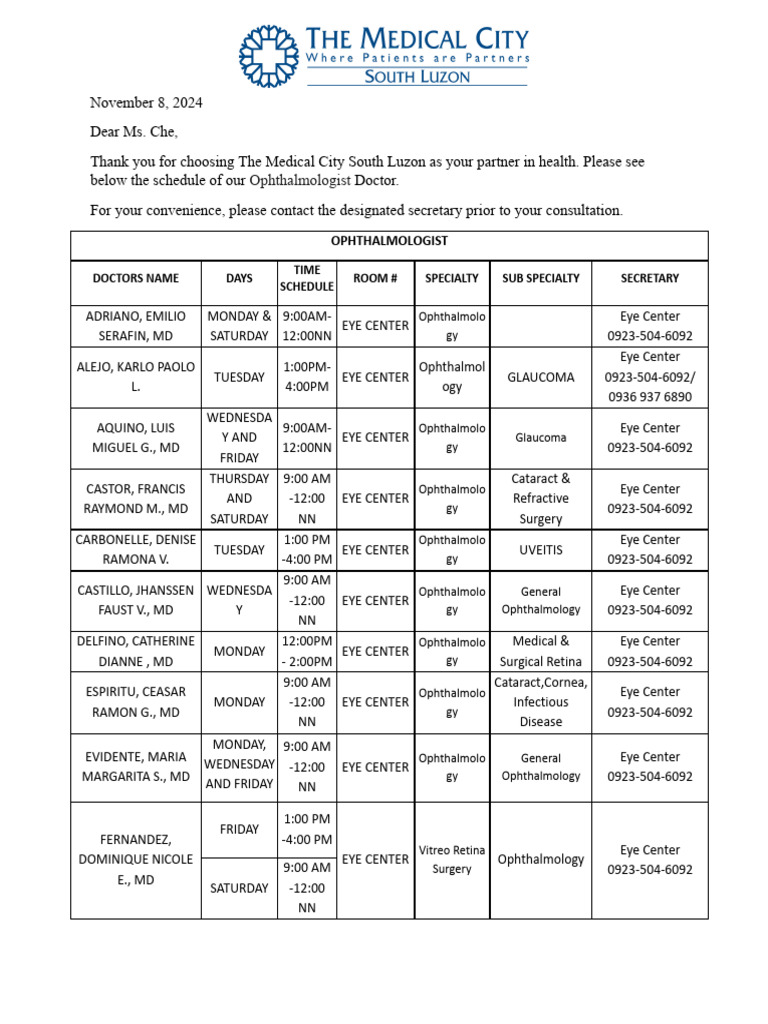 File - 6aijs9ki9j - Doctors Schedule Ophthalmologist - Docx 2 | PDF ...