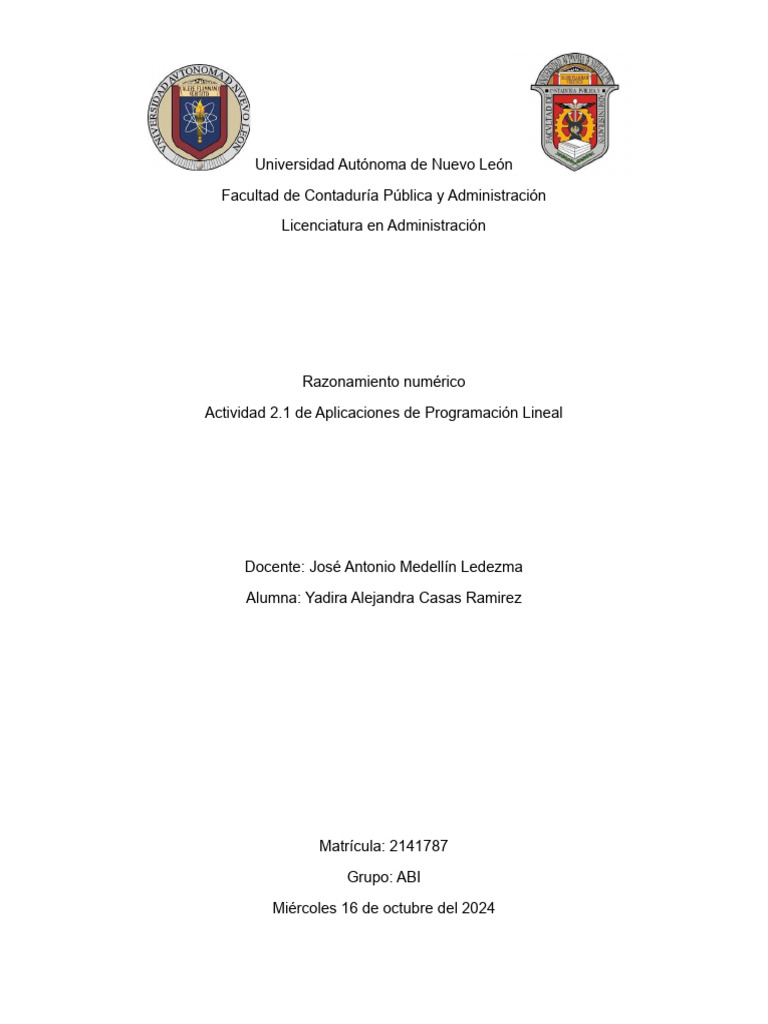 Actividad de Programación Lineal UANL | PDF