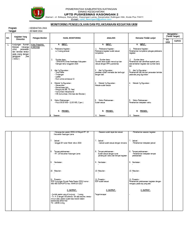 TGL 28 Maret FORMAT MONITORING JKN KEGIATAN UKM 2024 | PDF