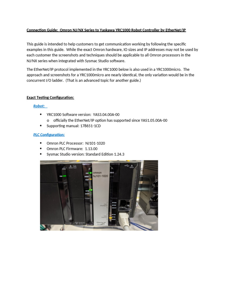Guide YRC1000 To Omron NX-NJ by EtherNetIP Rev0 | PDF | Ip Address ...