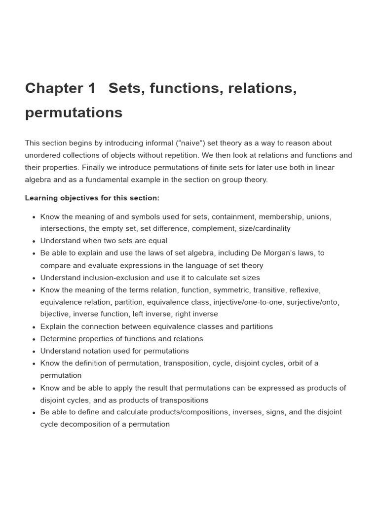 01.0 Sets, Functions, Relations, Permutations | PDF | Language Arts & Discipline | Teaching ...