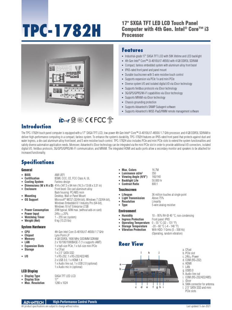 TPC-1782H DS (010521) 20210105171530 | PDF | Scada | Usb