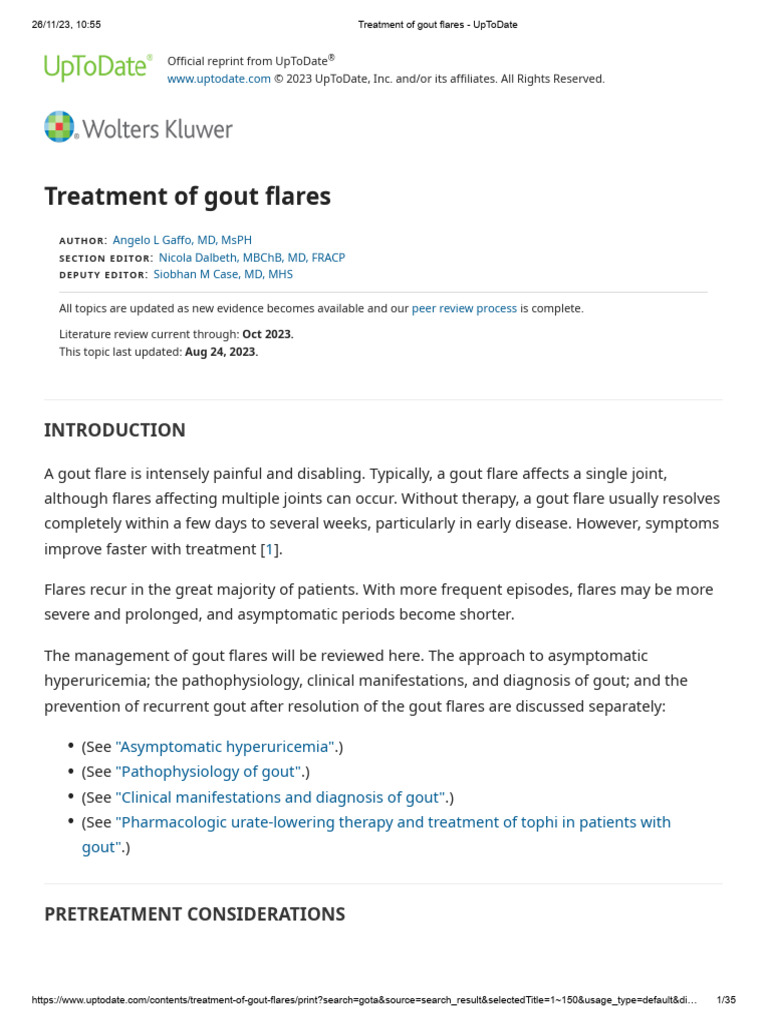 Gout Flare Treatment Guidelines | PDF | Gout | Arthritis