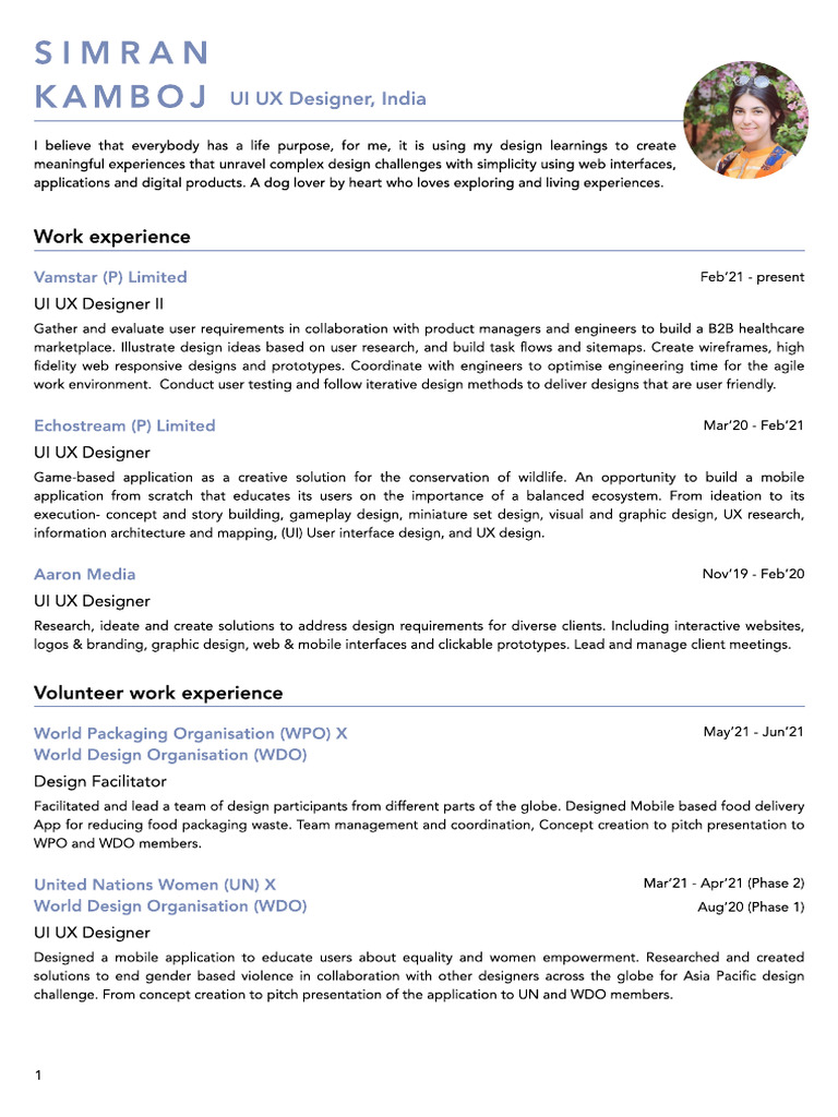 Simran Kamboj Resume 2023 | PDF | User Interface | Design