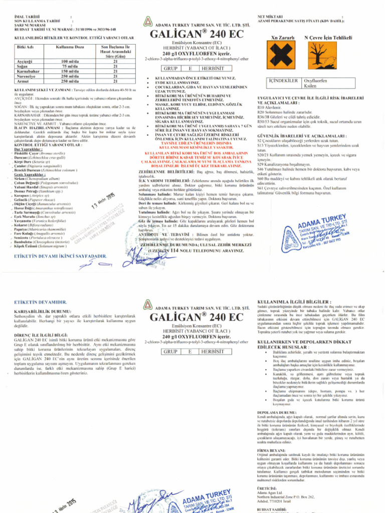 Galigan 240 Ec - Adama - Turkey | PDF