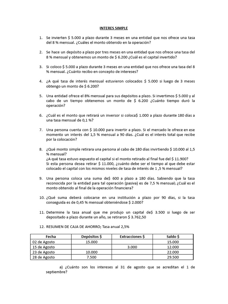 Practico 2 Interes Simple | PDF | Dinero | Economias