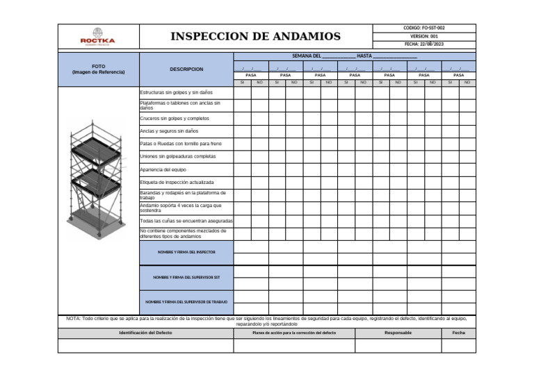 Fo-Sst-002 Inspeccion de Andamios | PDF