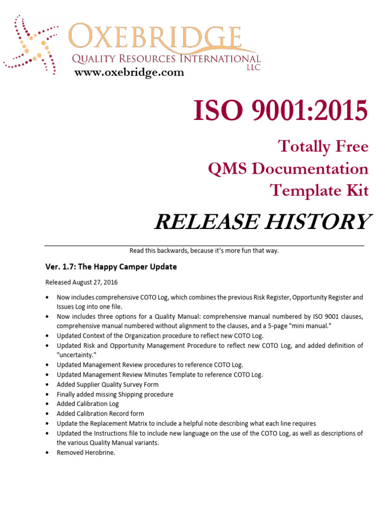 Release History | PDF | Risk | Software