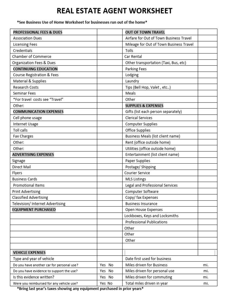 Real Estate Agent Worksheet | PDF | Fee | Mail