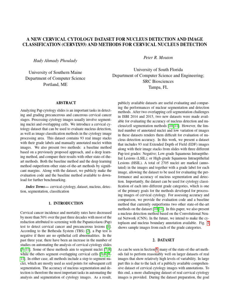 Cervical Cytology Dataset for Nucleus Detection | PDF | Image Segmentation