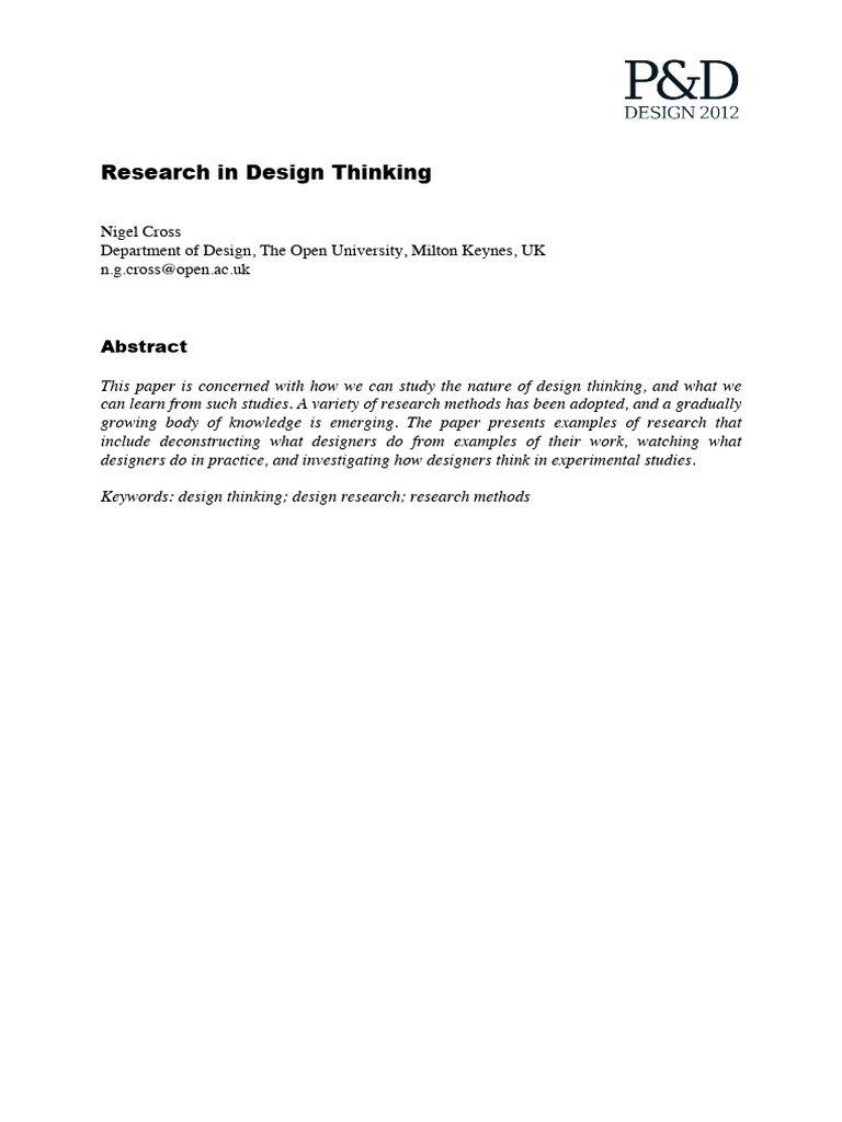 CROSSNigel P&DDesign2012 | PDF | Thought | Design Thinking