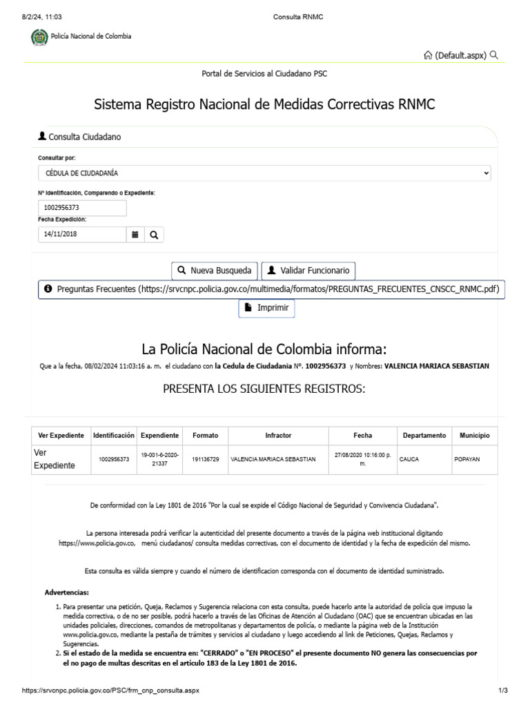 Rconsulta RNMC | PDF | Documento de identidad | Gobierno