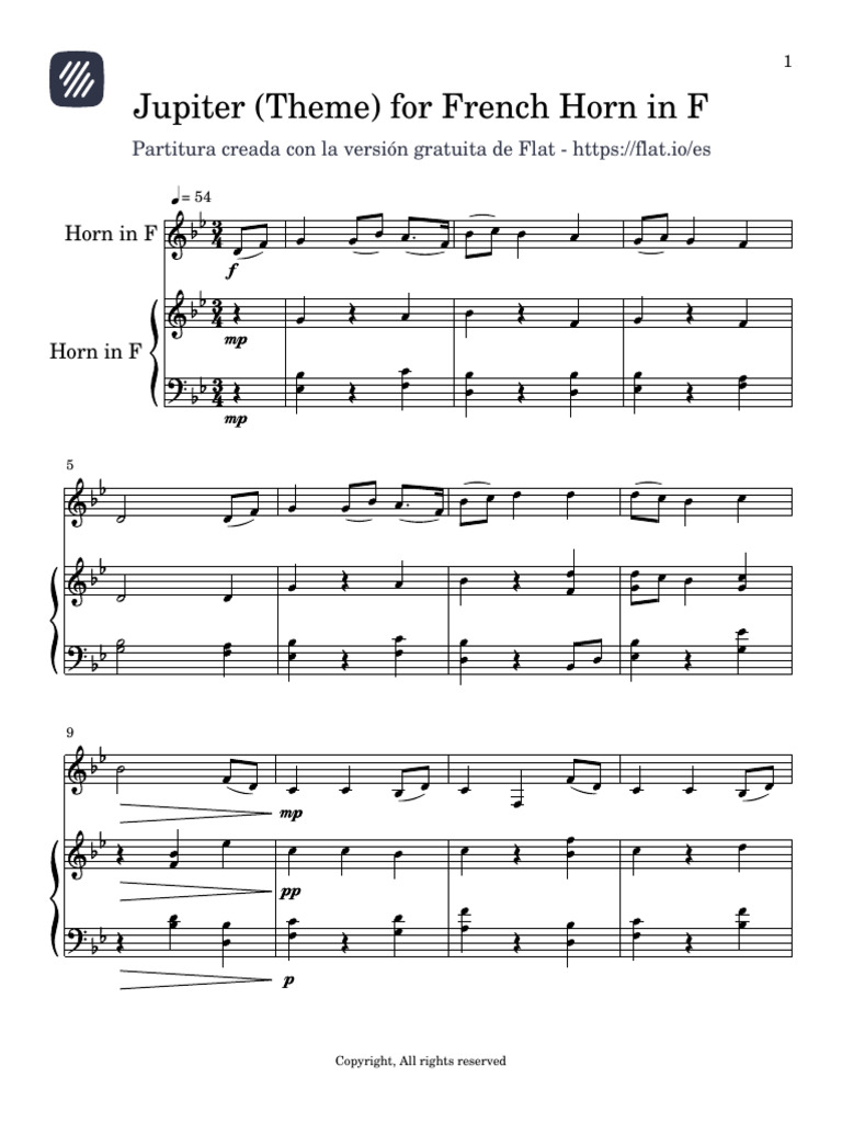 Jupiter (Theme) For French Horn in F | PDF