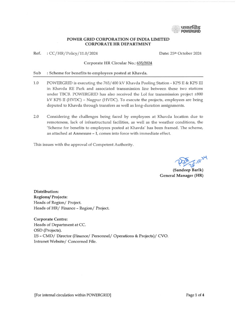Cir 635 Scheme of Benefits To Employees Posted at Khavda | PDF