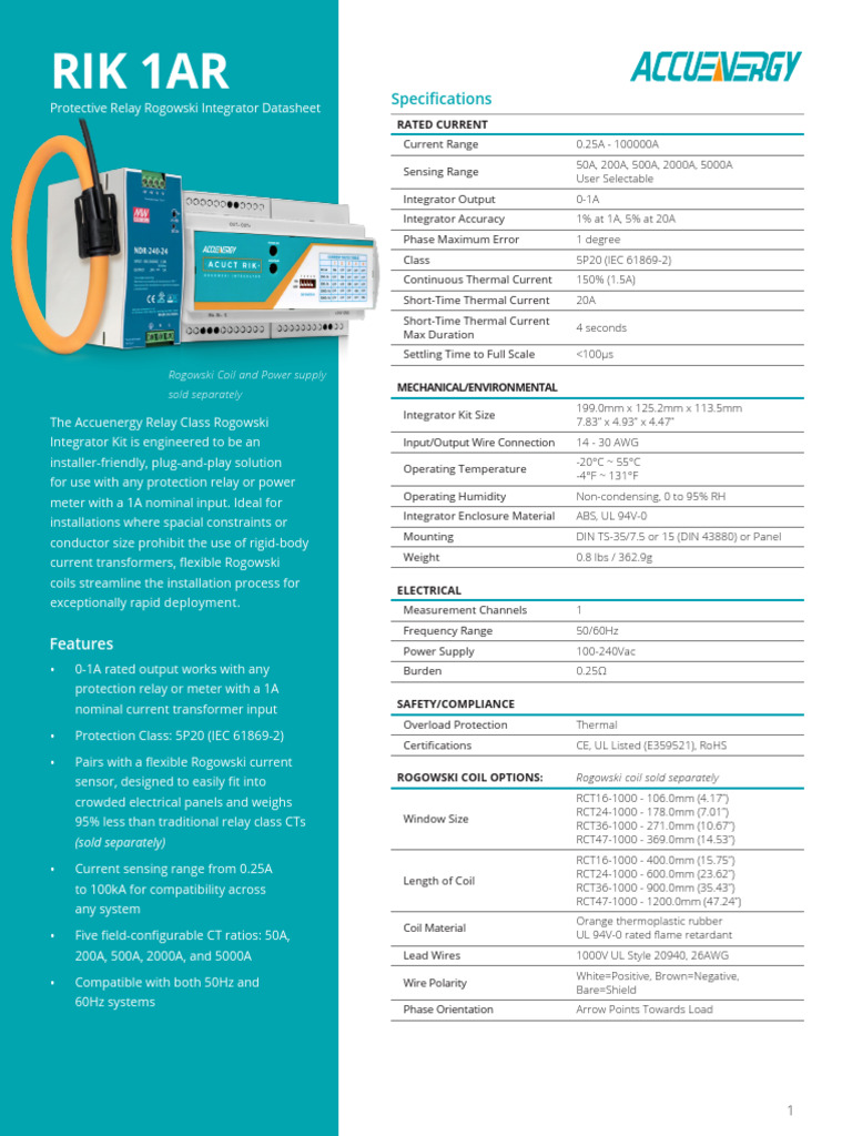 RIK 1AR Rogowski Integrator Datasheet | PDF | Electrical Engineering ...