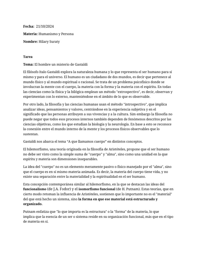 El Hombre Un Misterio de Gastaldi | PDF | Alma | Mente