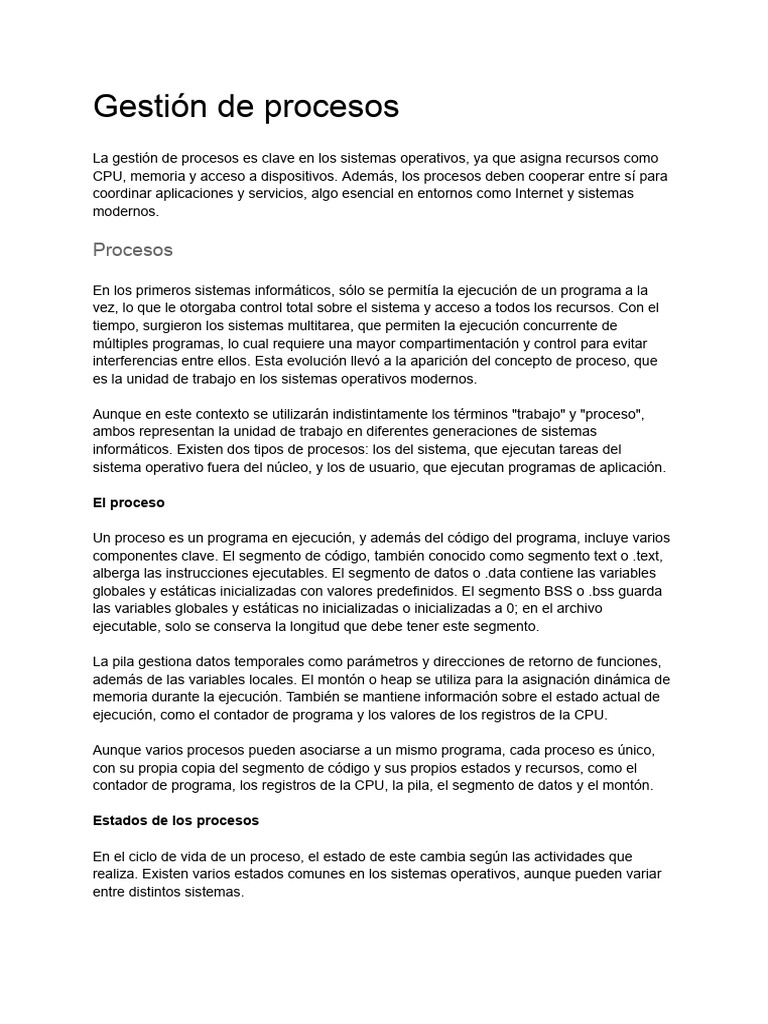 Gestion de Procesos | PDF | Hilo (Computación) | Proceso (Computación)