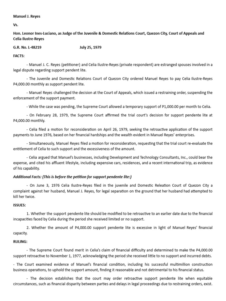 Support Pendente Lite Case Summary | PDF | Law Of The United States ...