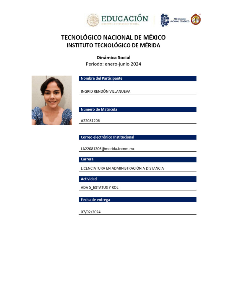 Ada 5 Status y Rol Rendón Ingrid | PDF | Comportamiento | Estatus social