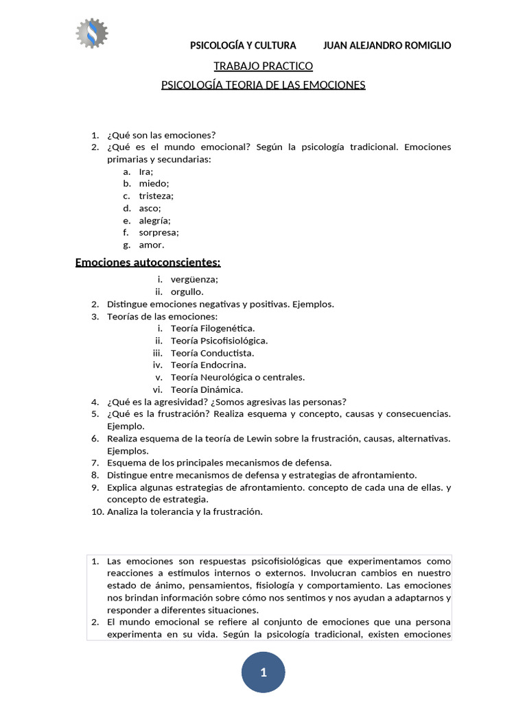 Psicología Teoria De Las Emociones Pdf Las Emociones Agresión