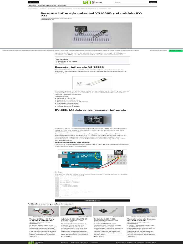 Receptor Infrarrojo Universal VS1838B - Sensor para Arduino | PDF ...