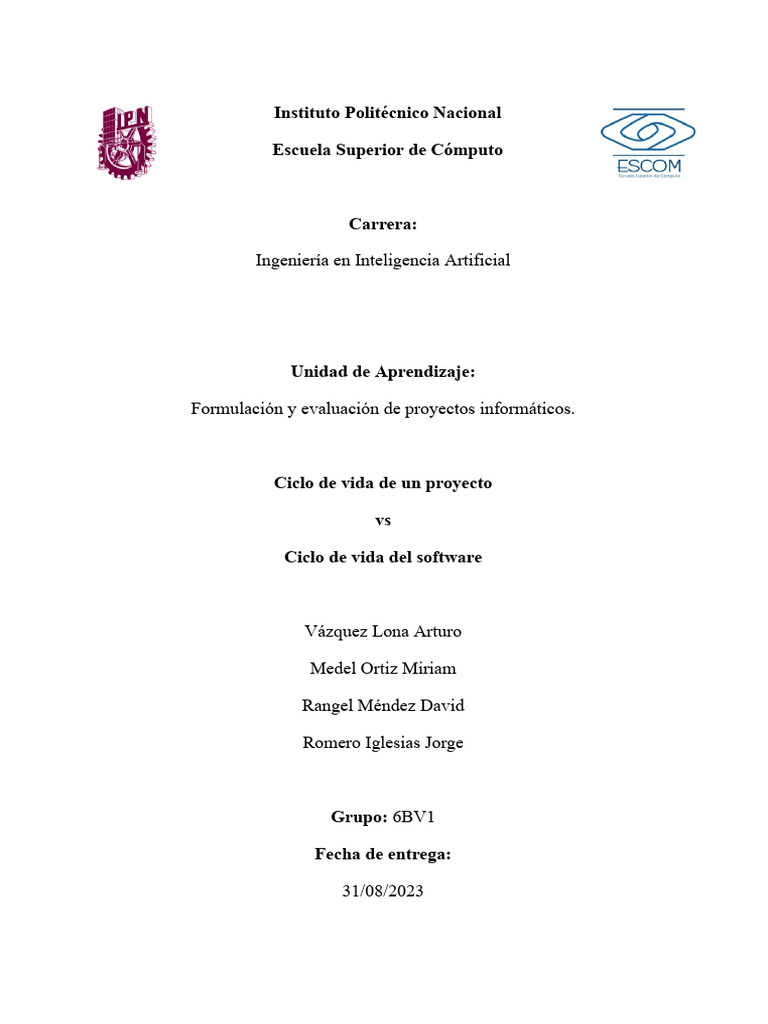 Comparativa Ciclos De Vida Proyecto Vs Software Pdf