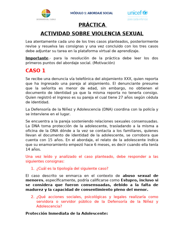 Práctica - M1 - Abordaje Social Hector A. Prince Seas | PDF | Violación | Abuso sexual