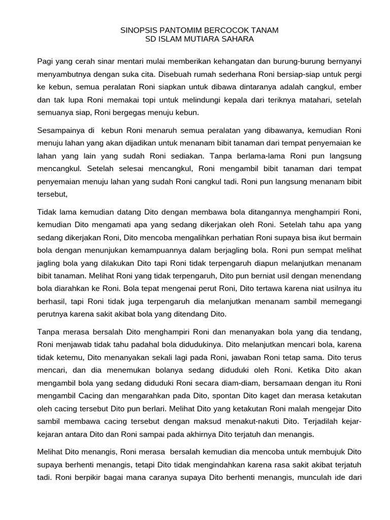 Sinopsis Pantomim Bercocok Tanam | PDF