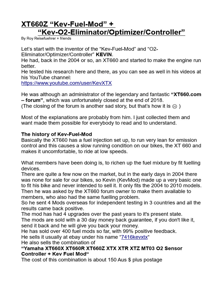 XT660Z Kev-Fuel-Mod O2 Controller Eliminator Optimizer | PDF | Throttle ...