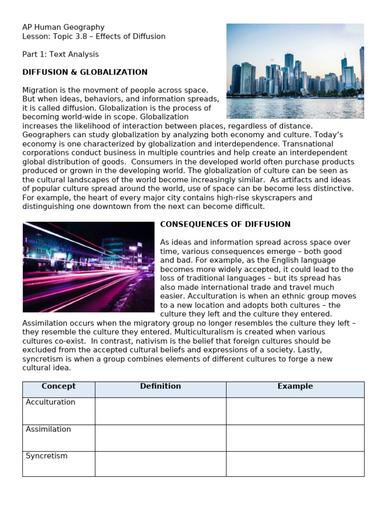 Topic 3.8 Activity - Effects and Reactions To Diffusion Activity | PDF ...