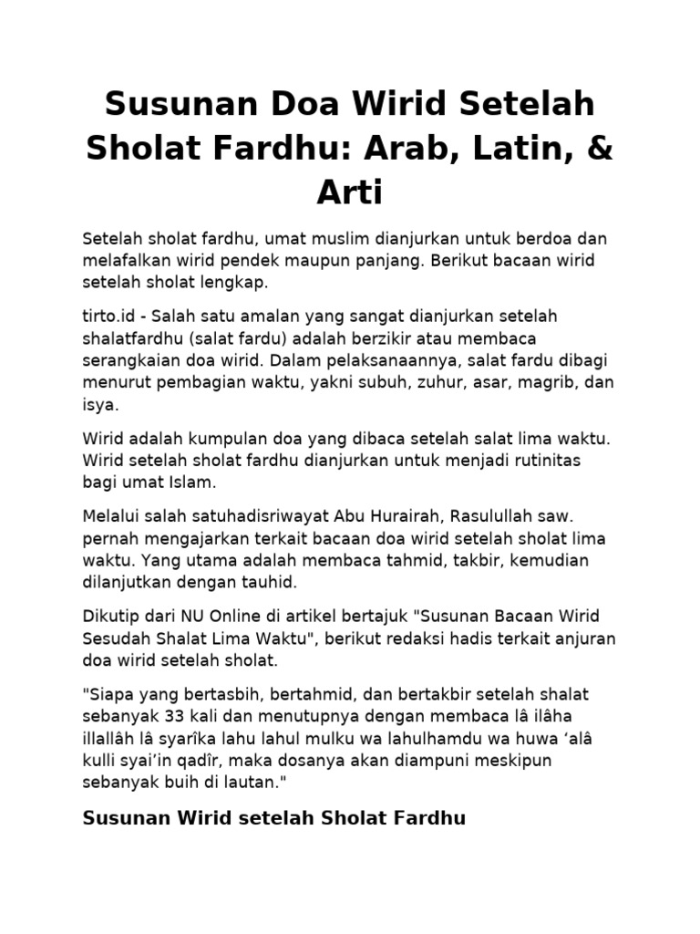 Susunan Doa Wirid Setelah Sholat Fardhu | PDF | Filsafat | Agama & Spiritualitas