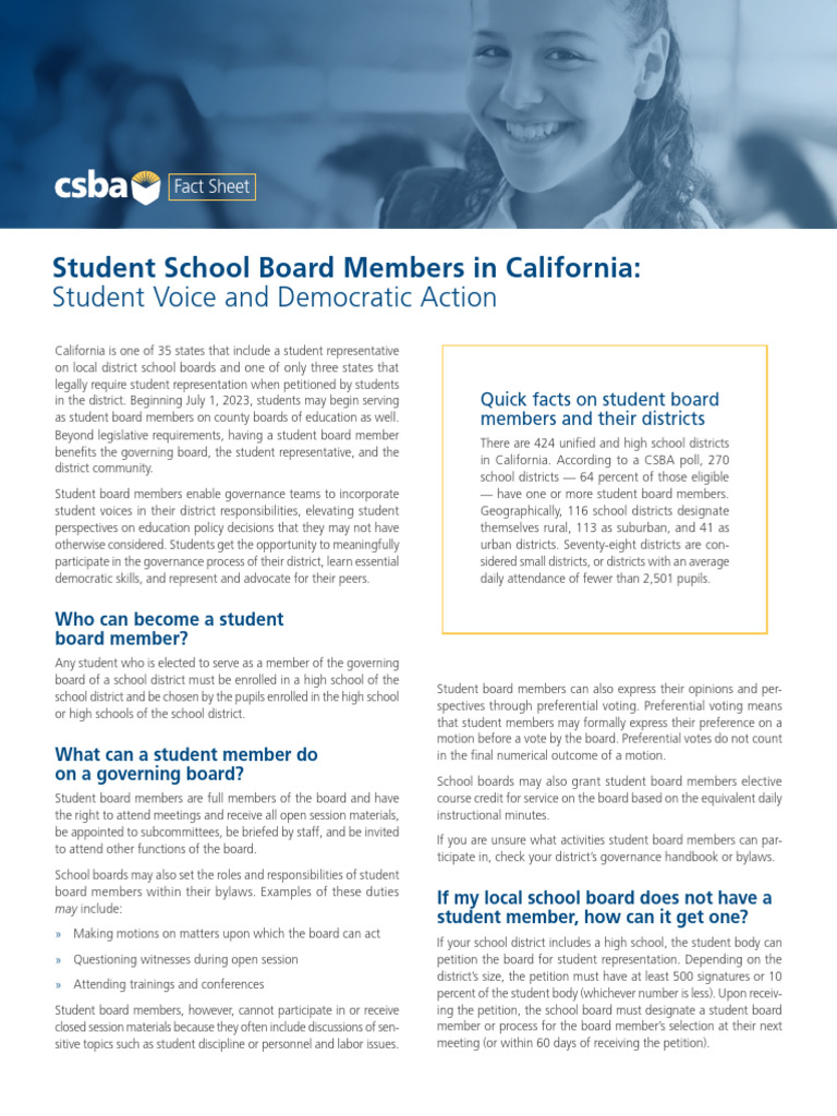 CSBA Student Fact Sheet 11-2021 - PDF | PDF | Voting | Government