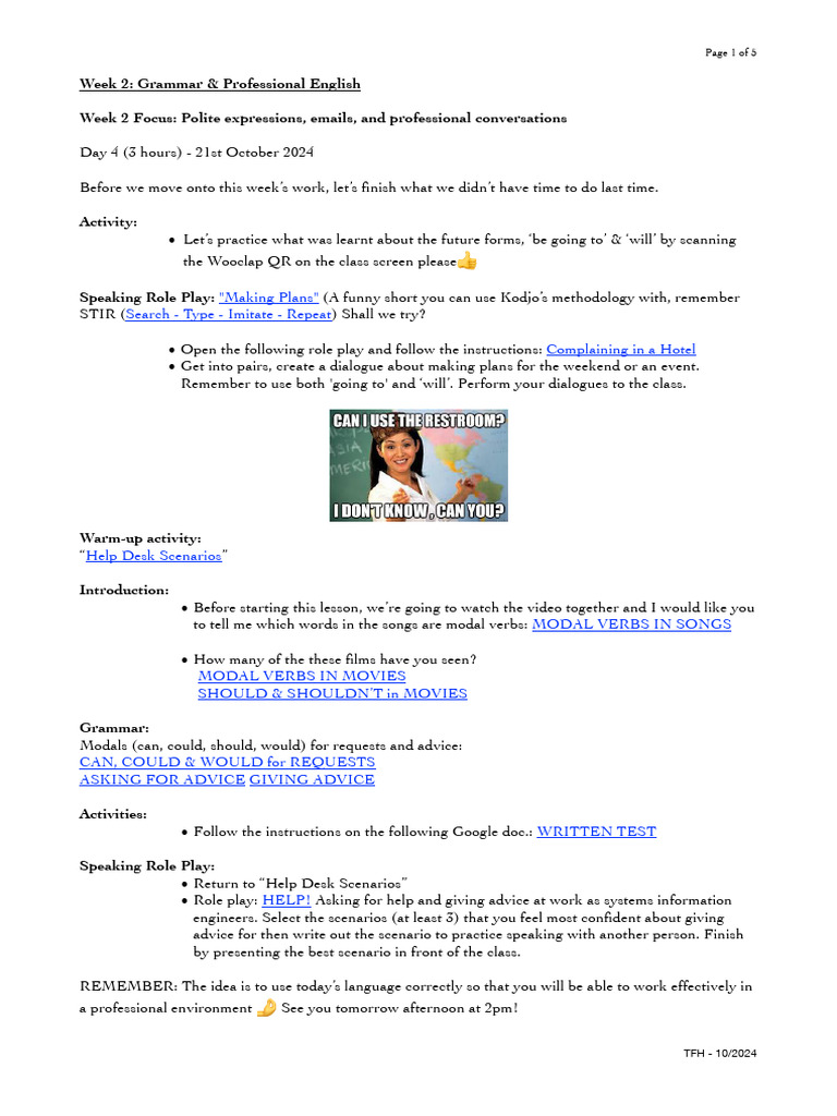 Remedial Lessons Week 2 - 10 Hours - 21st To 23rd October 2024 | PDF ...