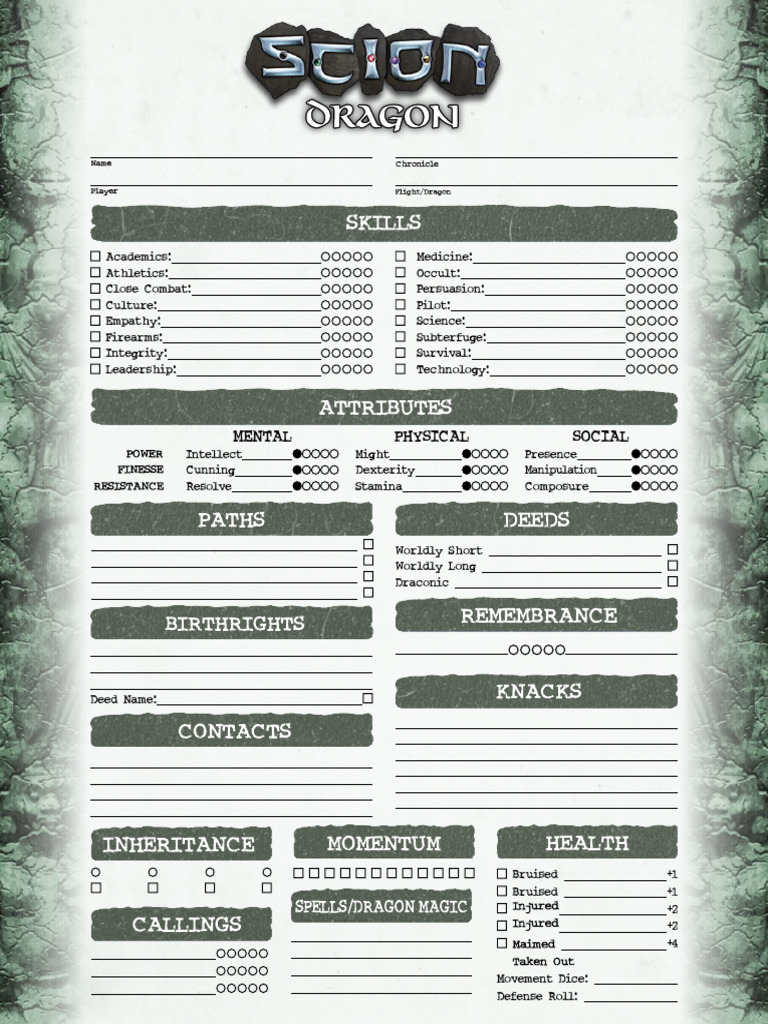 Scion Dragon Sheet Hero Interactive | PDF