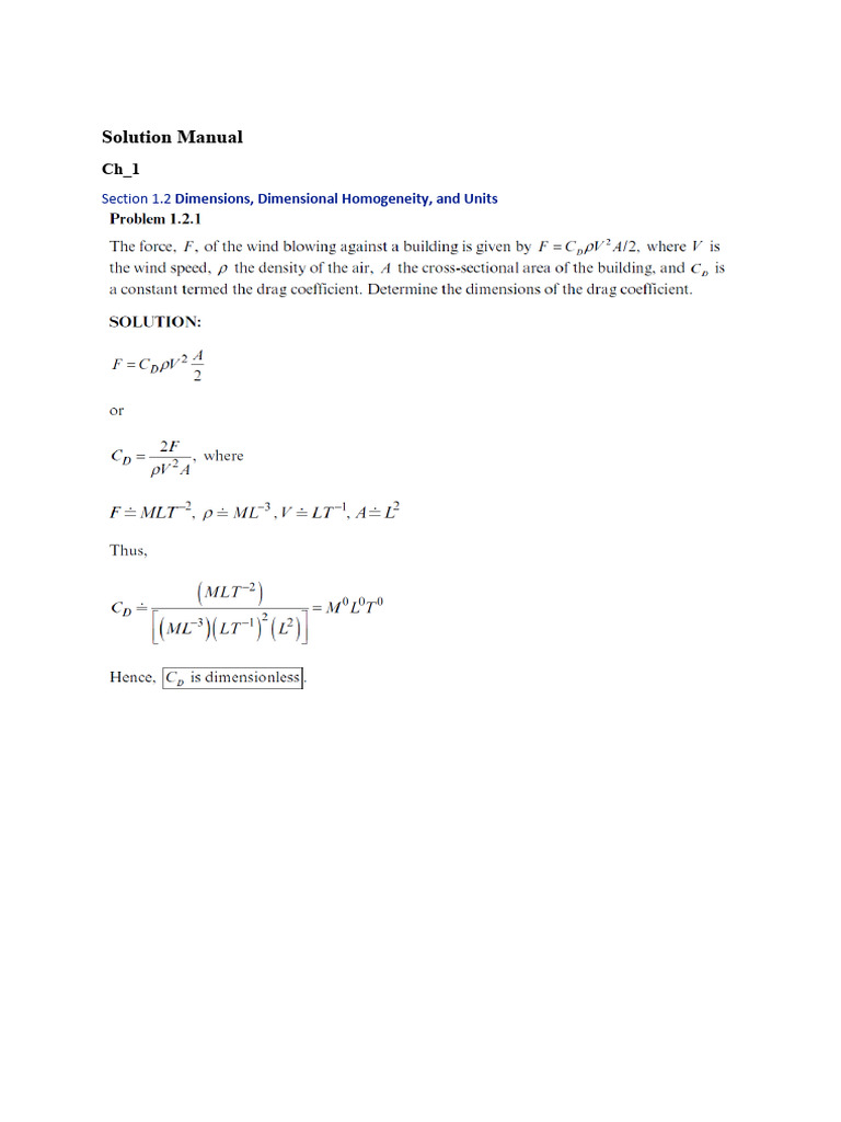 Solutions For Exercises in Fundamentals of Fluid Mechanics, 9th Edition by Munson, Young, and ...
