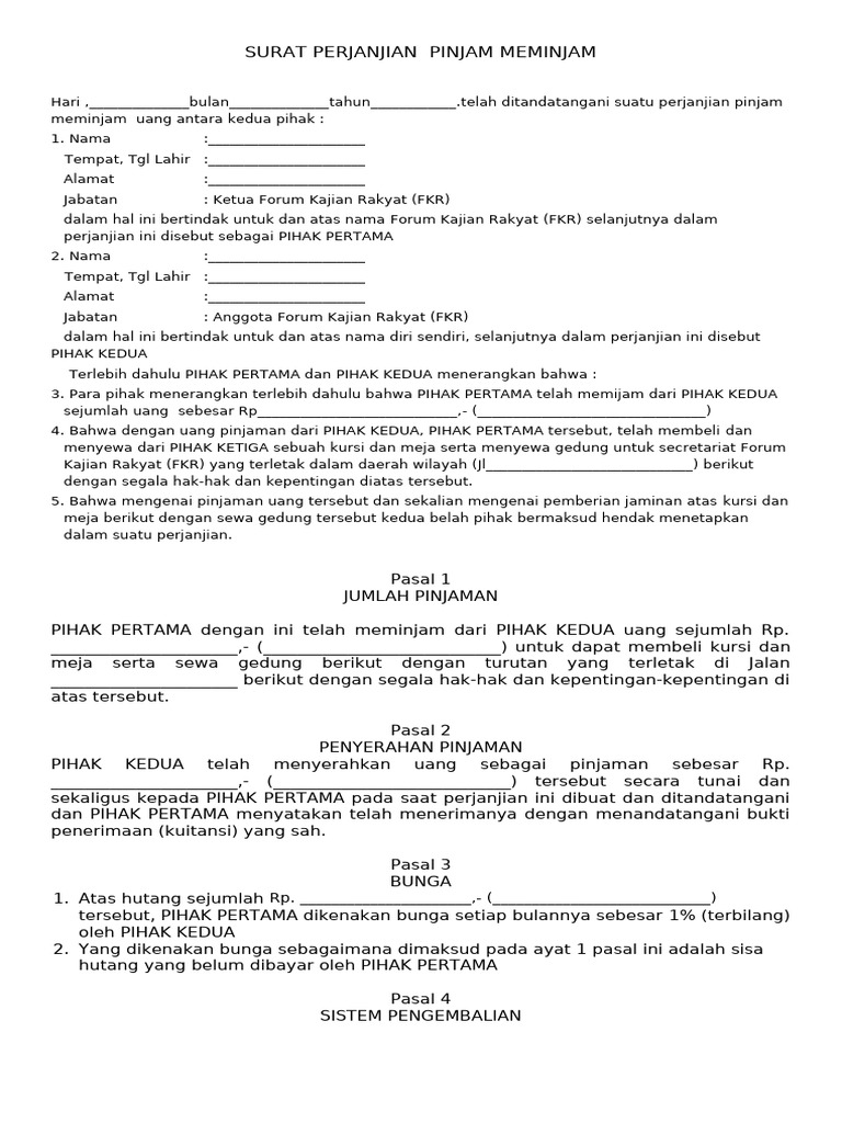 Surat Perjanjian Pinjam Meminjam | PDF | Hukum