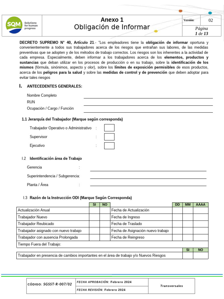 Formato Odi SQM | PDF | Quemar | Agua