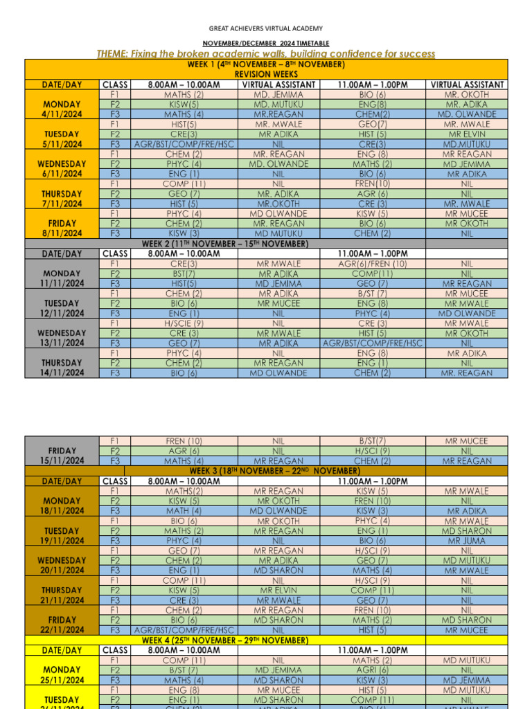 Nov Dec Timetable I 3 | PDF