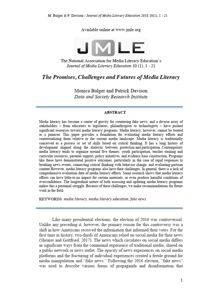 The Promises Challenges and Futures of Media Literacy | PDF | Literacy ...
