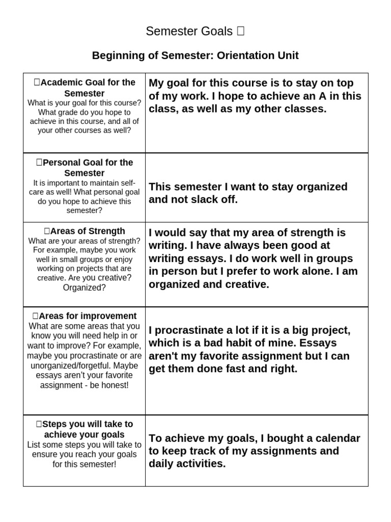 Semester Goals ? | PDF