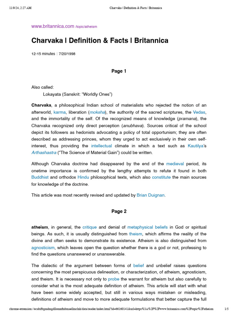 Charvaka - Definition & Facts - Britannica - Reader View | PDF ...